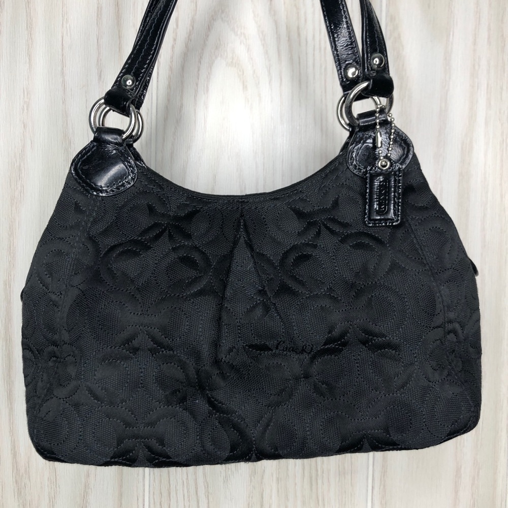 Coach Logo Fabric Purple Shoulder Small Purse - Gem